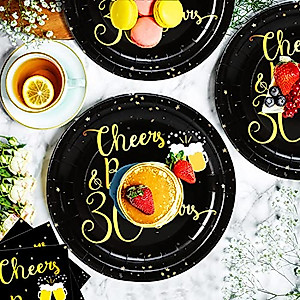 30th Birthday Party Supplies Cheers & Beers Tableware Set Cheers to 30 Years Plates 7"and Napkins for Black and Gold Birthday Supplies 30th Birthday Anniversary Whiskey Party Decorations (Serves 20)