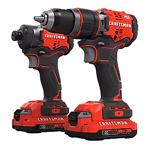 CRAFTSMAN V20 Cordless Hammer Drill and Impact Driver, Power Tool Combo Kit, 2 Batteries and Charger Included (CMCK220D2)