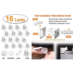 Vmaisi Baby Proofing Magnetic Cabinet Locks (16 Locks and 2 Keys + Installation Cradle Tool)