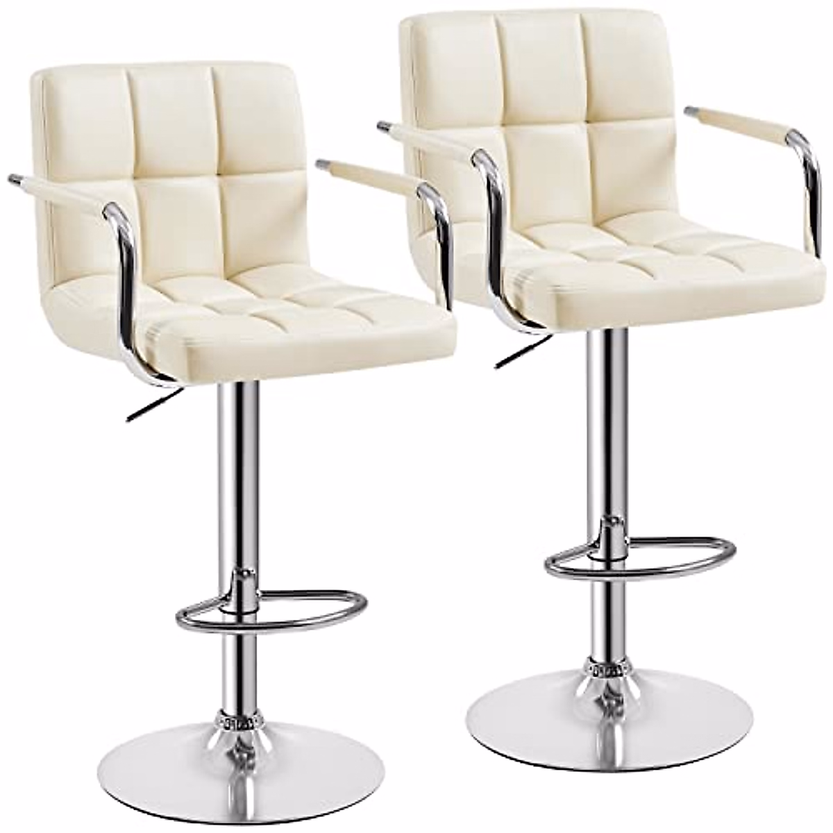 Yaheetech Tall Bar Stools Set of 2 Modern Square PU Leather Adjustable BarStools Counter Height Stools with Arms and Back Bar Chairs 360° Swivel Stool, Beige