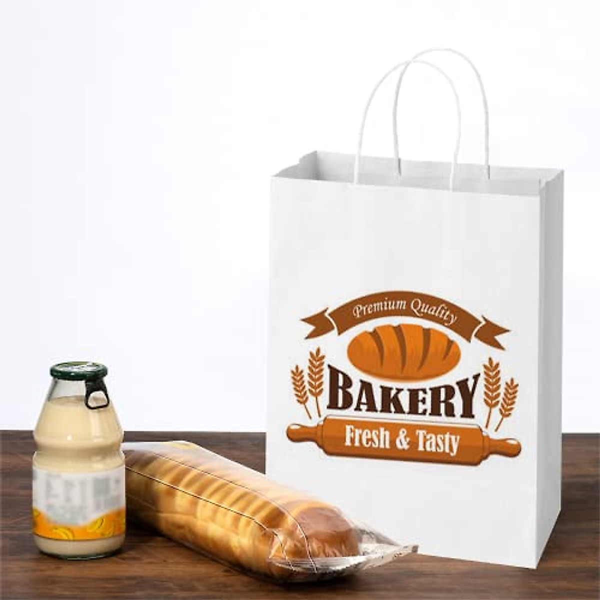 Poever White Paper Bags with Handles 10x5x13 Kraft Gift Bags 100 PCS Bulk, Large Shopping Bags Party Favor Bags Goodie Bags Grocery Bags Merchandise Bags for Packaging Products Recyclable