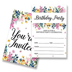 EUDOSI Wildflower Birthday Party Invitations Supplies Fill-In Set of 20 with Envelopes Floral Birthday Bash Invites Cards, Double Sided