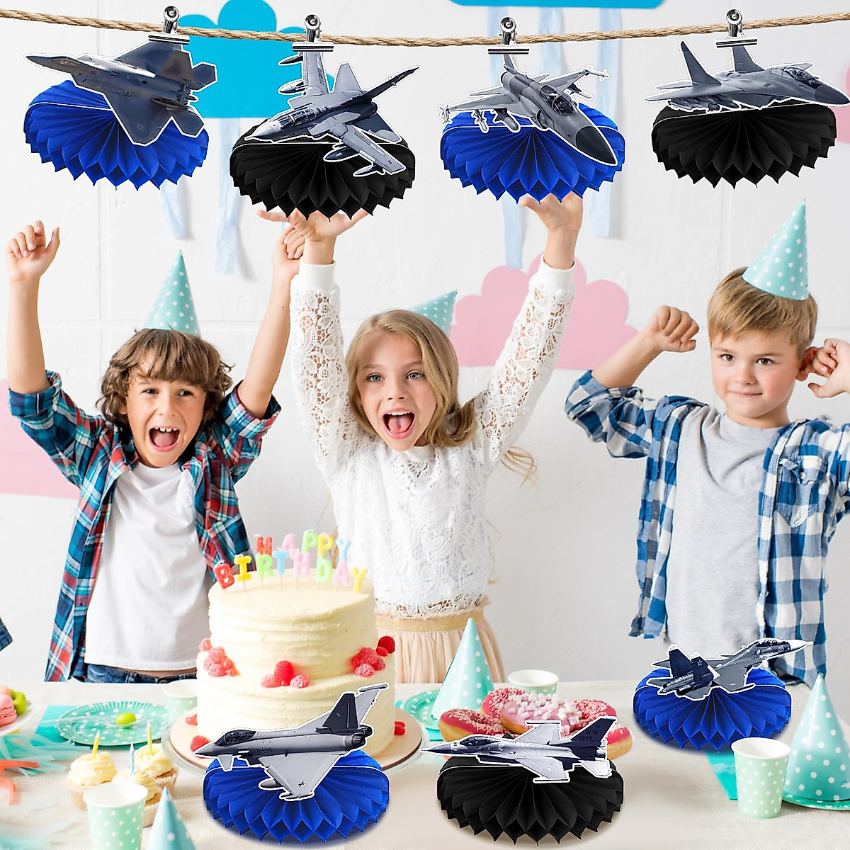 Tenceur 12 Pcs Airplane Party Decorations Airplane Honeycomb Centerpieces Air Force Theme Party Supplies Fighter Jet Party Supplies for Party Table Decorations Aviation Plane Birthday Photo Props