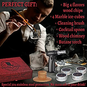Smoke Top Cocktail Smoker Kit with Torch, 4 Delicious Wood Chips Flavors (Cherry, Apple, Oak, and Hickory) - Whiskey Smoker infuser Kit Home Bar Accessories - Bourbon Smoker for Old Fashioned Cocktails - TOPHAT