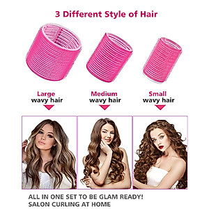 MaxNedrin Hair Roller sets,Self Grip Hair Curlers,3 Inch Salon Hair Dressing Curlers,3 Size (JUMBO LARGE MEDUIEM)18 Packs(Rose Red)