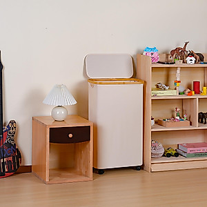 Merkisa 60L Slim Laundry Basket with Wheels,Narrow Hampers for Laundry,Freestanding Laundry Hamper with Lid&Bamboo Handles,Collapsible & Waterproof Tall Cloth Hamper for Dorm Family(Beige)