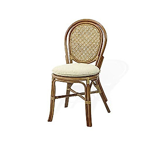 Set of 2 Denver Dining Handmade Wicker Side Chairs with Cream Cushions Natural Rattan, Colonial