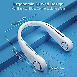 QUUREN Portable Neck Fan, 3 Speeds Handsfree Personal Fan Neck Cooler Personal Cooling Device 360° Neck Fan Bladeless USB Rechargeable Fan 32 Air Outlet Suitable for Traveling Sports Office (White)