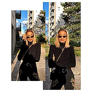 Armear Small Cateye Sunglasses Futuristic Rimless Mirrored Lens Black 63mm