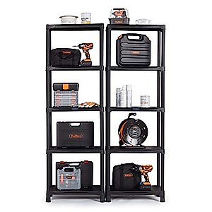 VonHaus 5 Tier Garage Shelving Unit (Pack of 2) - Black Plastic Interlocking Utility Storage Shelves - Each Unit: 68 x 24 x 12 inches