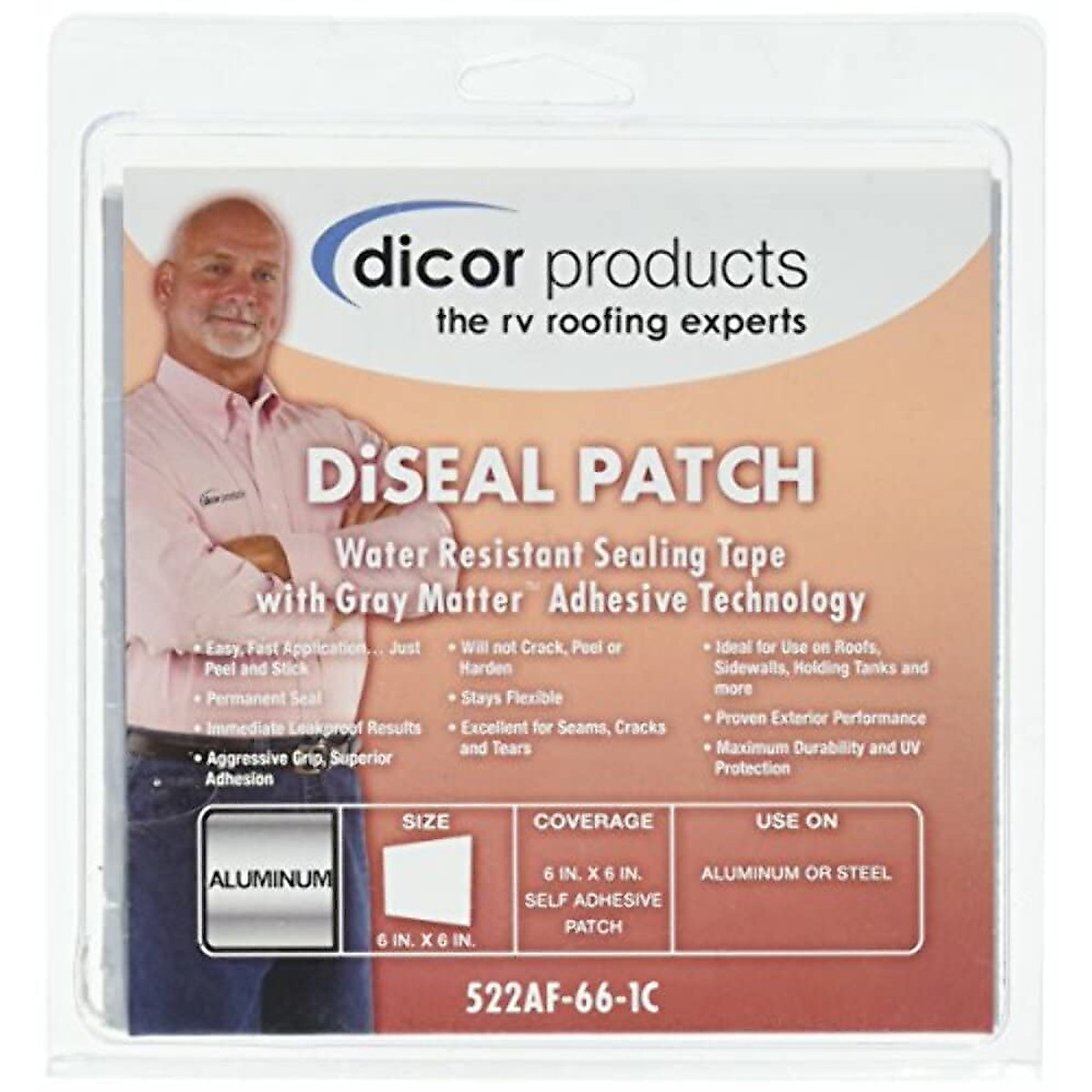 Dicor 522AF-66-1C DiSeal Silver 6" x 6" Patch Sealing Tape