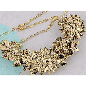 Alilang Womens Flower Rhinestones Pearl Statement Bib Golden Tone Necklace with Gray Yellow Enamel, Light Pink