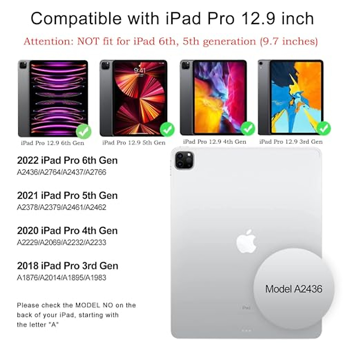 SENGBIRCH Keyboard Case for iPad Air 13 inch (M2) 2024, iPad Pro 12.9 inch 6th, 5th, 4th, 3rd Generation(2022~2018), 7 Colors Backlit (Light Pink)