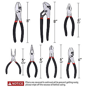 FASTPRO 7-piece Utility Pliers Set, Includes Slip Joint Pliers, Long Nose Pliers, Diagonal Pliers, Groove Joint Pliers, Linesman Pliers and Mini Long Nose Pliers, Dipped Handle