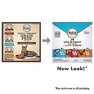 NUTRO Grain Free Natural Wet Cat Food Cuts in Gravy Beef Recipe, Tuna Recipe, and Chicken Recipe Variety Pack, (24) 2.64 oz. PERFECT PORTIONS Twin-Pack Trays