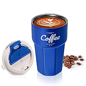 Stainless Steel Tumbler, Vacuum Insulated Tumbler,Coffee Travel Mug,Coffee Tumbler-Spill Proof with Lid - Travel Thermos Cup for Keep Hot/Ice Coffee,Tea and BeerBl,16oz,Klein Blue