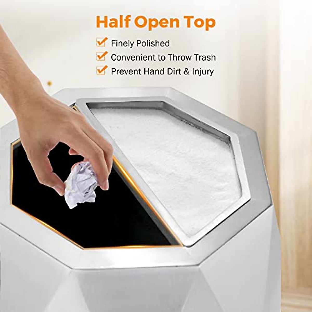 BEAMNOVA Bundle Black 15 x 31.5 in + Metallic 12 * 28 in Diamond-Shape Commercial Stainless Steel Trash Can with Lid Garbage Enclosure Inside Barrel Heavy Duty Waste Container