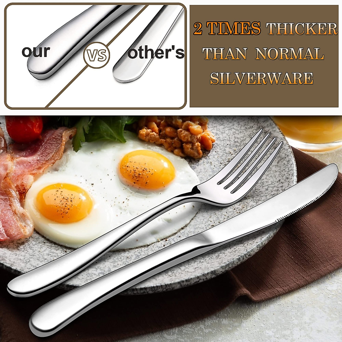 66-Piece Heavy Duty Silverware Set for 12, LIANYU Thick Flatware Set with Serving Utensils, Stainless Steel Cutlery Tableware Include Fork Knife Spoon, Mirror Finished, Dishwasher Safe