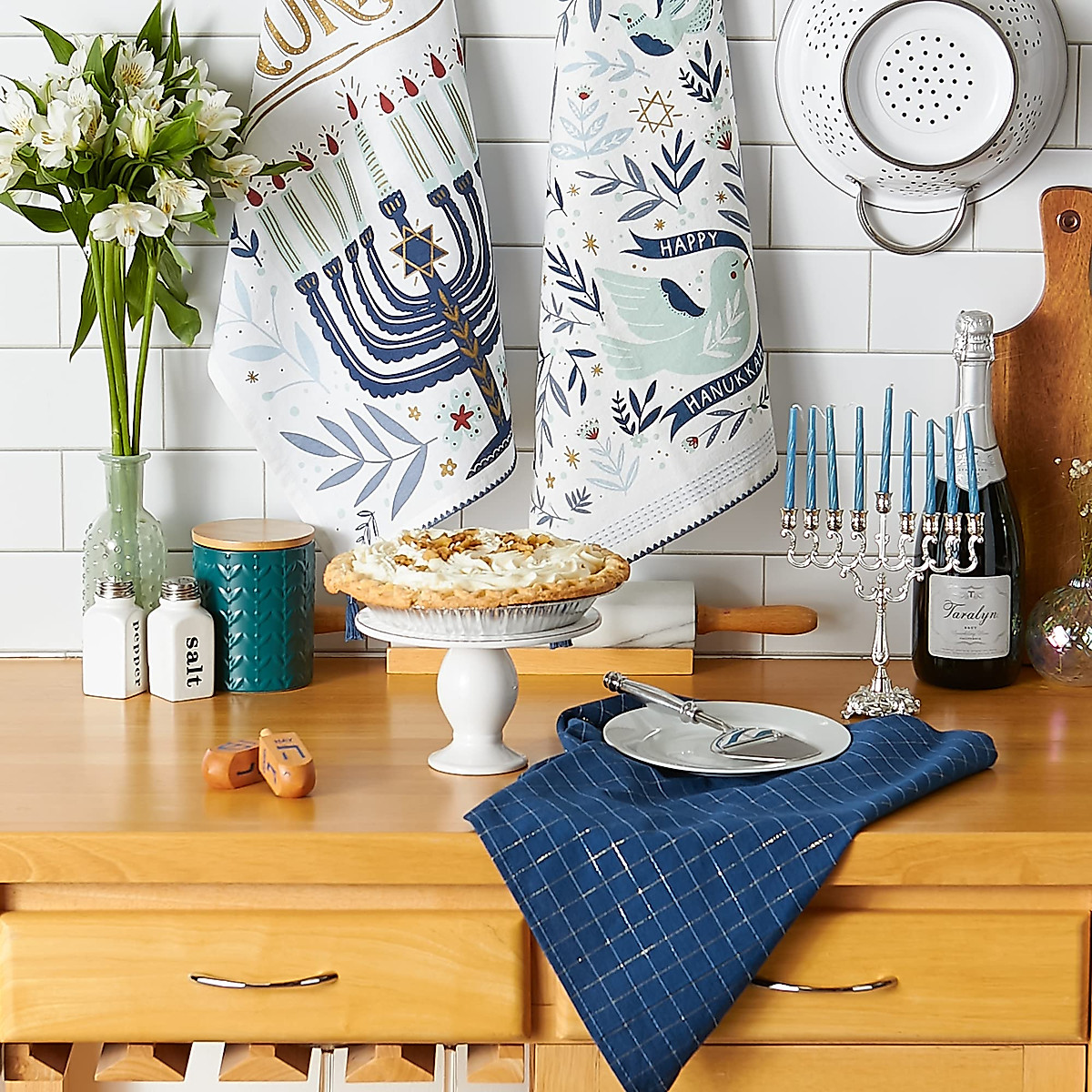 DII Hanukkah Kitchen Collection Festival of Lights Celebration Decor, Dish Towel Set, 18x28, Happy Hanukkah, 3 Piece