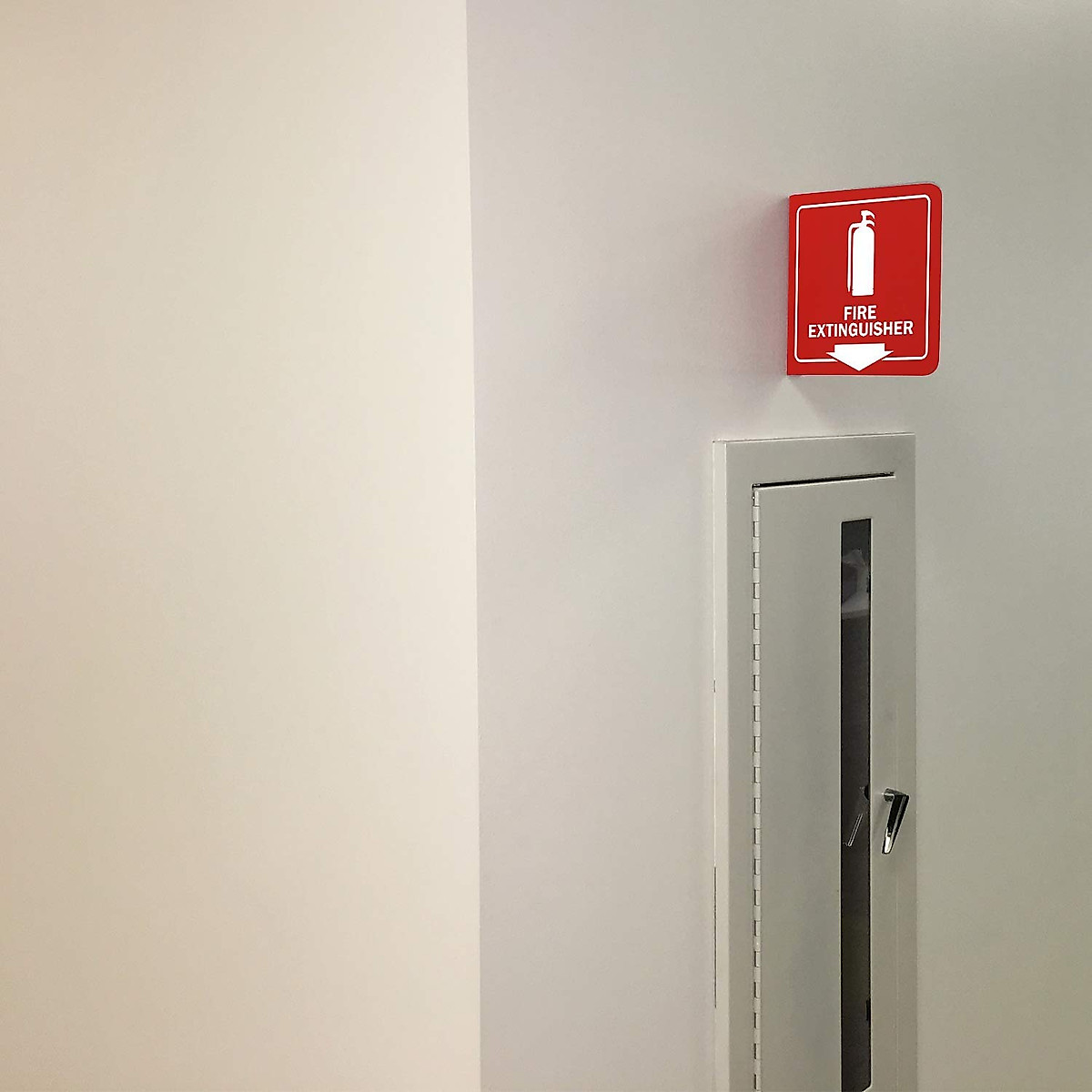 SmartSign "Fire Extinguisher" Projecting Sign, Fire Extinguisher with Down Arrow | 6" Polished Acrylic