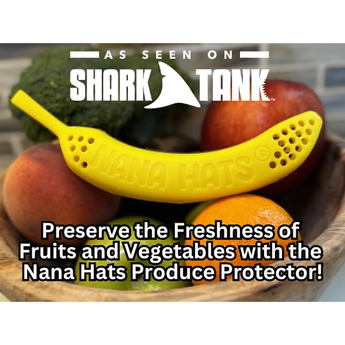 NANA HATS Produce Protector | As Seen on Shark Tank | Keep Produce Fresh for Longer | Includes Silicone Banana and 4 Ethylene Gas Absorber Packets