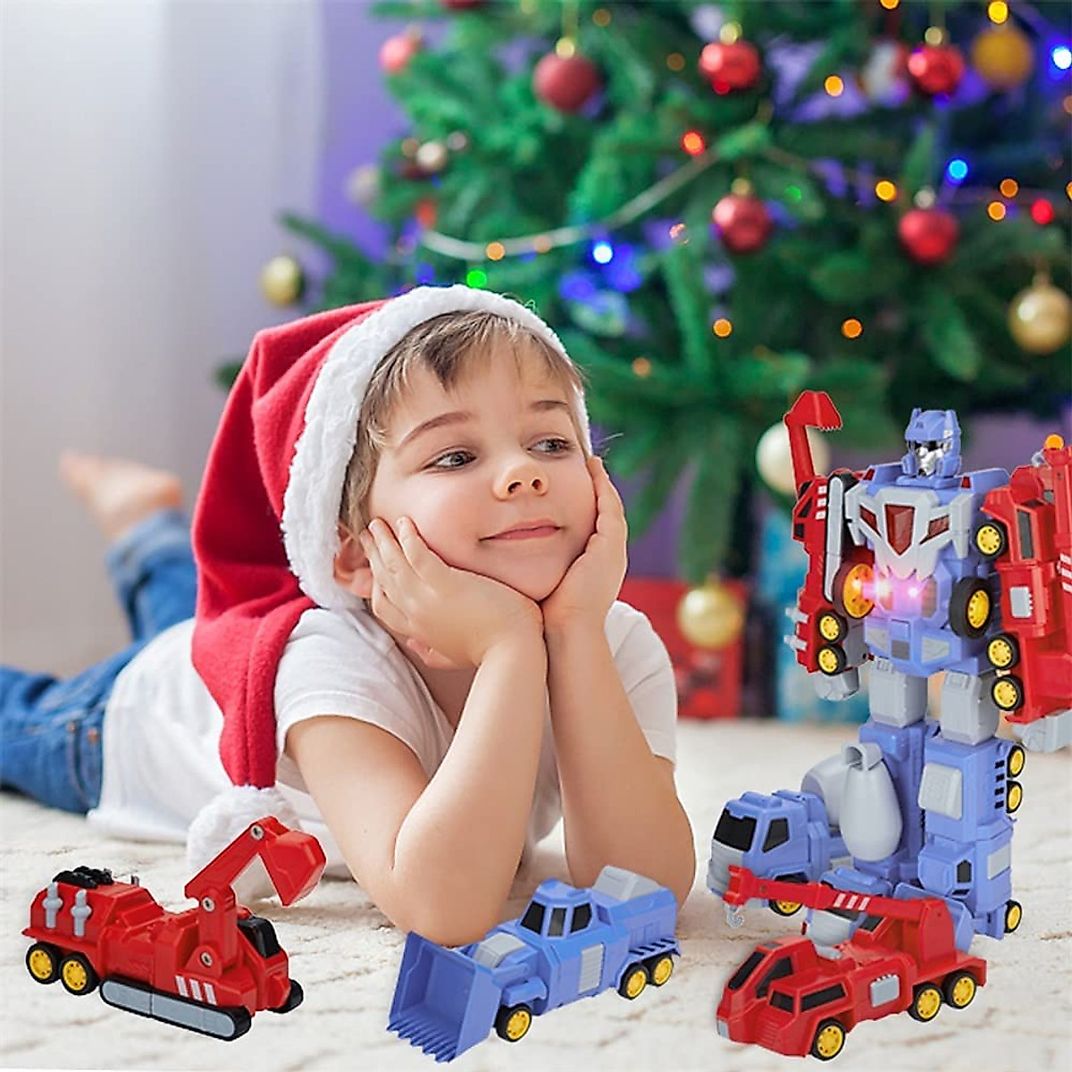 SAITI Toys for 3 4 5 6 Year Old Boys - Construction Transform Robot Toy Cars STEM Building Toys for Kids 5-in-1 Construction Assemble Vehicles Toys Pull-Back Cars Christmas Birthday Gift for Kids