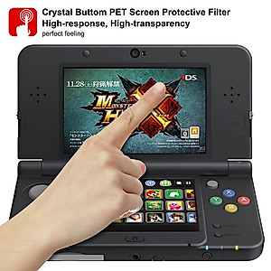 Screen Protector Compatible Nintendo New 3DS, AFUNTA 2 Pack (4 Pcs) Tempered Glass for Top Screen and HD Clear PET Film for Bottom Screen Accessory