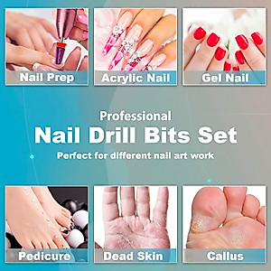 3Pcs Carbide 5 in 1 Nail Drill Bit Set- Two Way Rotate Use for Both Left and Right Handed- XF， F， M 3/32 Inches Brocas Para Drill Nails for Acrylic Nail Gel Fast Remove