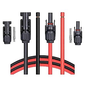Jtron 20 Feet 10AWG Solar Extension Cable Wire with Weatherproof Female and Male Solar Connector Adapter Kit Female and Male Connector(20FT Red + 20FT Black) (20FT 10AWG)