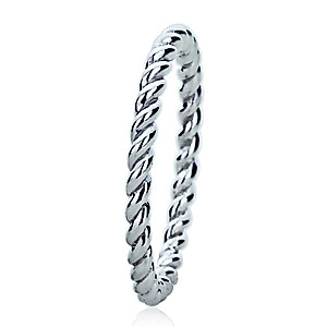 DoubleAccent Solid 14K White Gold Ring 2mm Plain Band Braided Rope Design Wedding Band (Size 5 to 9), 7