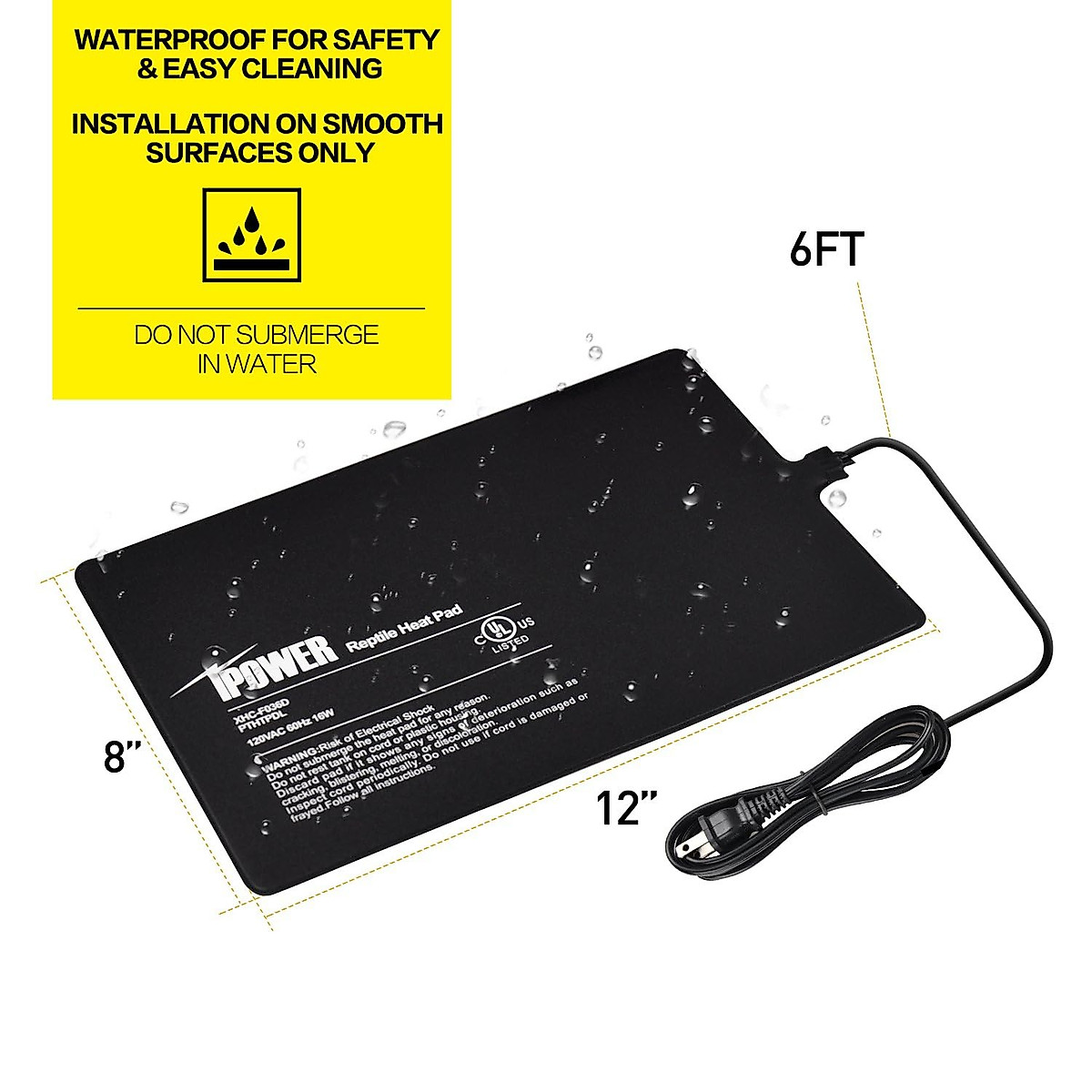 iPower 8 by 12-Inch 16 Watt Reptile Heat Pad Under Tank Terrarium Heater Heat Mat for Small Animals