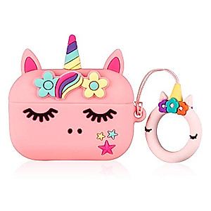 Mulafnxal for Airpod Pro 2019/Pro 2 Gen 2022 Case, Cute Cartoon Silicone Air pods Cover, 3D Funny Unique Fun Cool Keychain Kits Soft Skin Cases Kids Boys Teens Girls for Airpods Pro (Flower Unicorn)