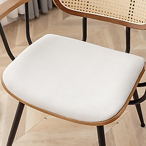 YOUUGIOR Rattan Dining Room Chairs Set of 2,Mid Century Modern Kitchen Side Chairs, Metal Legs Desk Chairs,Linen Fabric Accent Chairs with Arms and Rattan Backrest,Beige