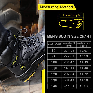 ANITAKE Steel Toe Work Boots, 6 Inch Leather Non-Slip Construction Boots for Men Safety Industrial Construction Boots for Men Puncture Resistance Work Shoes