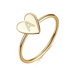 Initial Rings for Girls Women, 925 Sterling Silver Dainty Letter A Initial Heart Stacking Ring Gold Rings for Women Teen Girls Kids Jewelry Gifts, Mother's Valentines Day Girls Gifts for Her