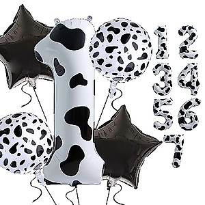 5 Cow Print Balloon Birthday Decorations Supplies,40 Inch Number Balloon 7 White Cow Print Balloons,Western Cowgirl Cowboy Theme Balloons for 7th Birthday Party,Farm Barn Decor for Kids,Baby Shower