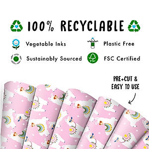 CENTRAL 23 - Llama Wrapping Paper - 6 Gift Wrap Sheets - Sassy Llamas - Pink - Birthday Wrap for Women Her Girls Teenagers