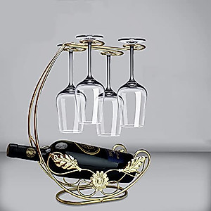 Hongiuia Wine Glass Rack - Metal Wine Bottle rRack Standing Display Rack, Desktop Stemware Storage Rack - Glod