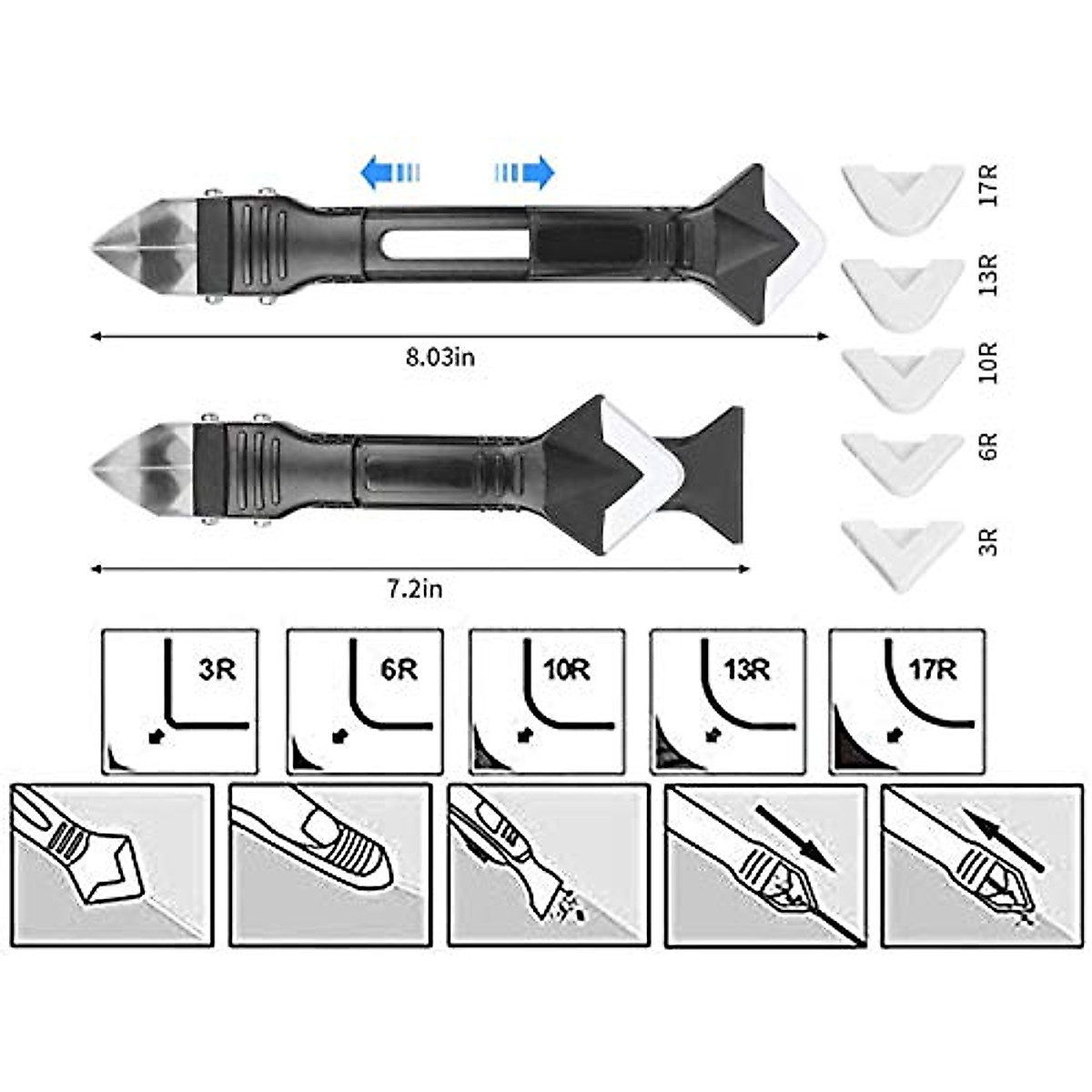 3 in 1 Silicone Caulking Tools, Glass Glue Angle Scraper, stainless steelhead Caulk Remover and Sealant Scraper, For Kitchen Bathroom Window And Frames Sealant Seals (1 Pack)