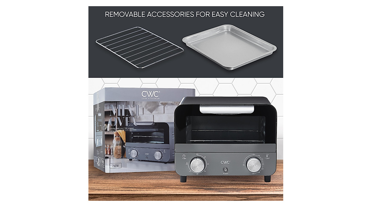 COOK WITH COLOR Mini Toaster Oven | 600W, Timer, Auto Shutoff
