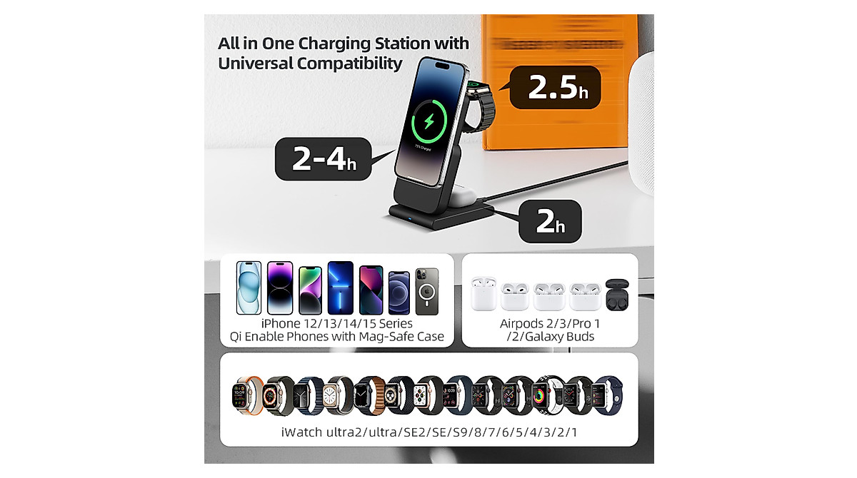 DDUAN 3 in 1 Wireless Charging Station - Fast & Portable