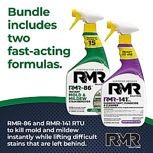 RMR Brands Complete Mold Killer & Stain Remover Bundle - Mold and Mildew Prevention Kit, Disinfectant Spray, Mold and Mildew Stain Remover, Includes 2 - 32 Ounce Bottles