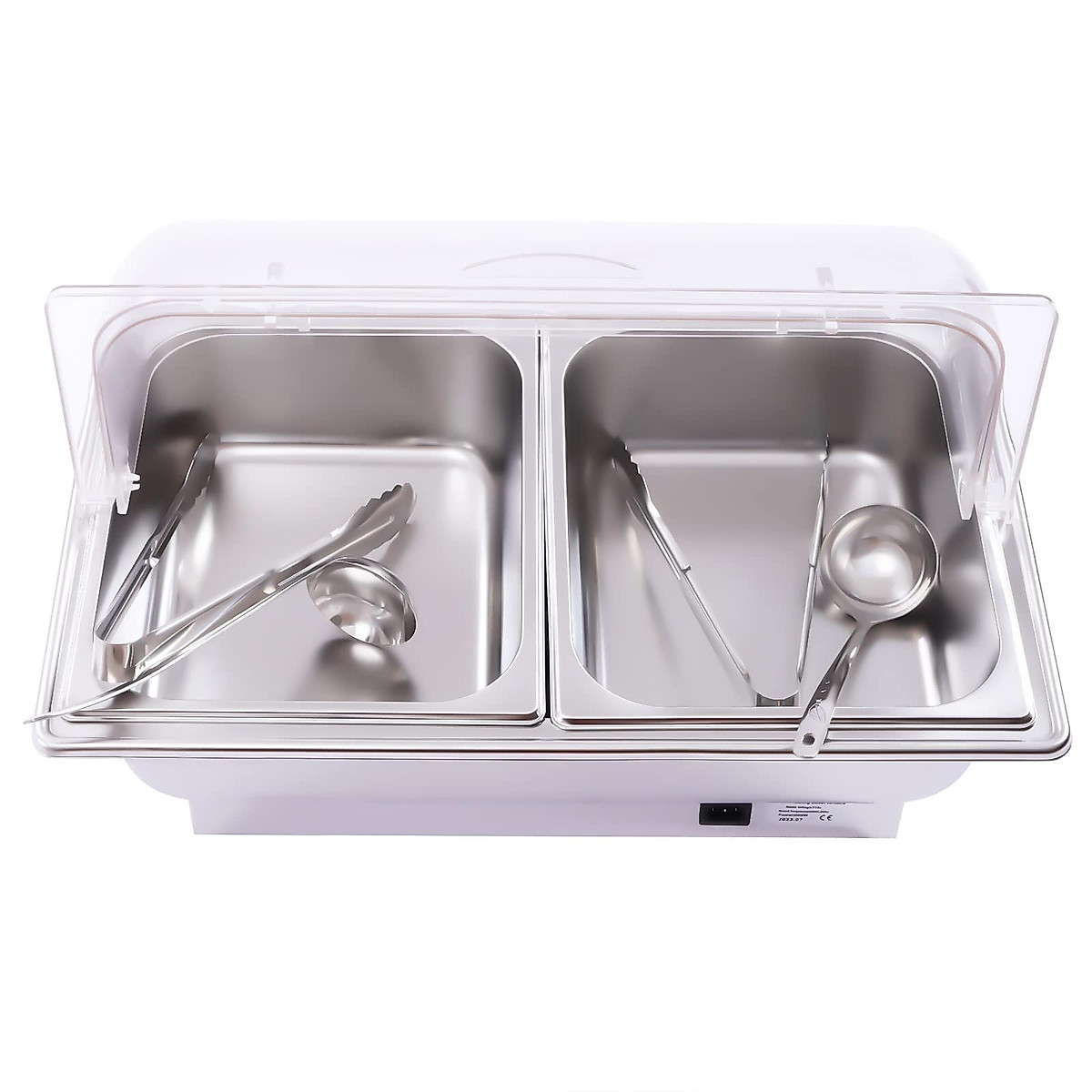 Chafing Dish Buffet Set Two Food Trays, Electric Chafing Dish with Roll-Open Lid Temperature Adjustable, Chafing Server Set Chafer for Parties, Catering Events, Restaurants