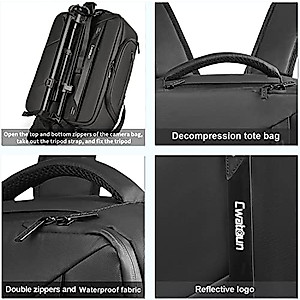 Cwatcun Professional Camera Backpack - Waterproof DSLR/SLR/Mirrorless Camera Case - Compatible with Sony, Canon, Nikon - Ipad, 15.6in Laptop, Tripod Accessories - Black
