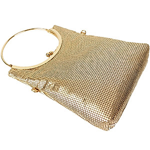 Venoline Clutch Purses for Women with Top Handle Mesh Circular Evening Sparkly Crossbody Handbag Party Prom Wedding Gold