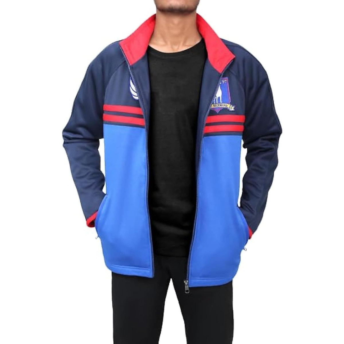 Albino Fashion Mens Track Lightweight Football Coach Track Blue Polyester Jacket (US, Alpha, Large, Regular, Regular, Blue)