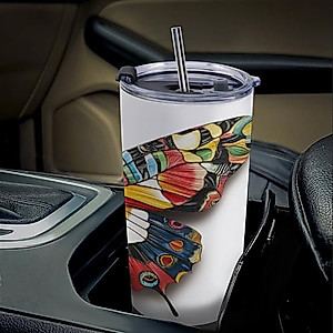 zxxpensy 20 Oz Tumbler Travel Cup Colorful Butterfly Water Bottle, Stainless Steel Vacuum Insulated Coffee Mug with Straw Lid And Cleaning Brush