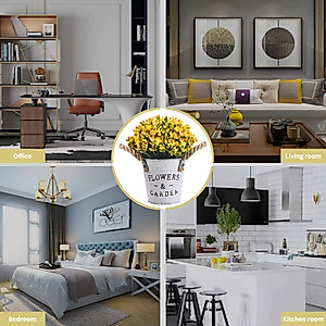 OUIVIAL Artificial Potted Plants - Medium Potted Plants Fake Plastic Flower Eucalyptus Leaves Plants with White Metal Basin for Home, Kitchen, Indoor Outdoor Decor. (Yellow Artificial Potted Plants)