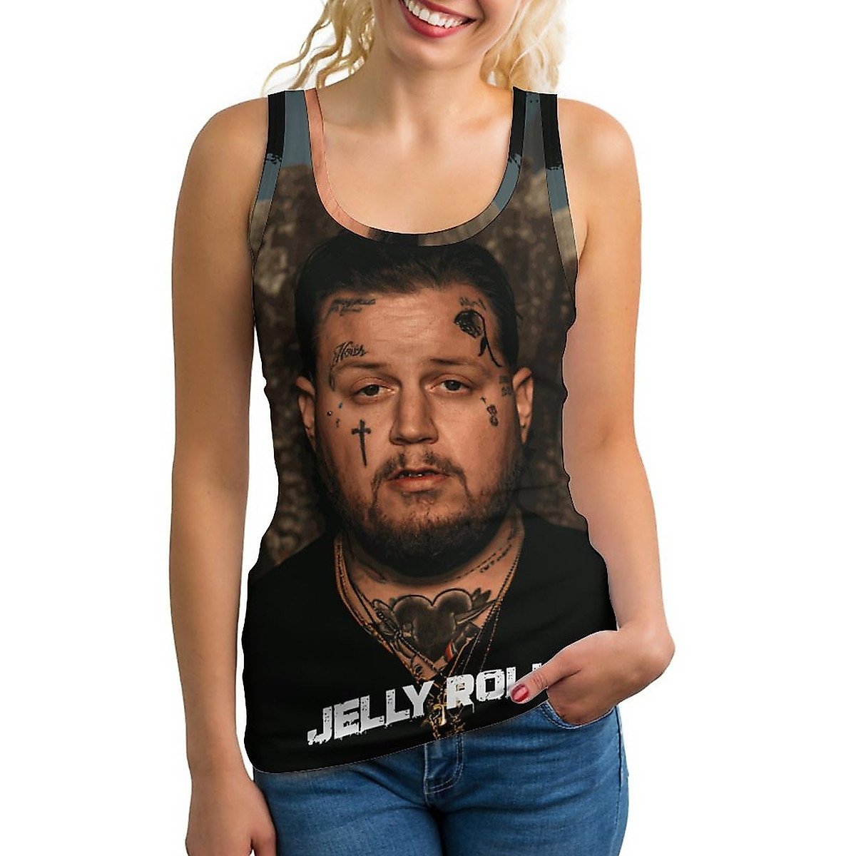 Jelly Rapper Singer Roll Woman's Tops Womens Tank Tops Comfor Table Summer Tops for Teenager Classic Polyester Shirts for Sports Running Daily Walking Top XL