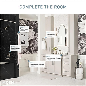 Moen Halle Spot Resist Nickel Widespread Bathroom Faucet with Drain Assembly, Traditional Bathroom Sink Faucet for 3-Hole Applications, 84972SRN